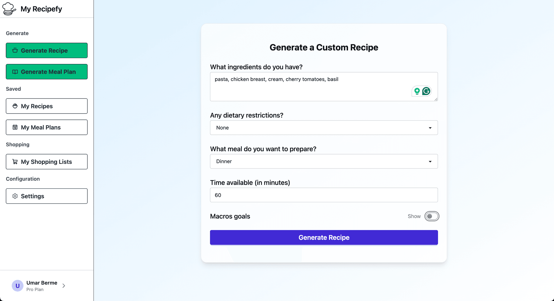 MyRecipefy | Personalized recipes and meal plans in seconds